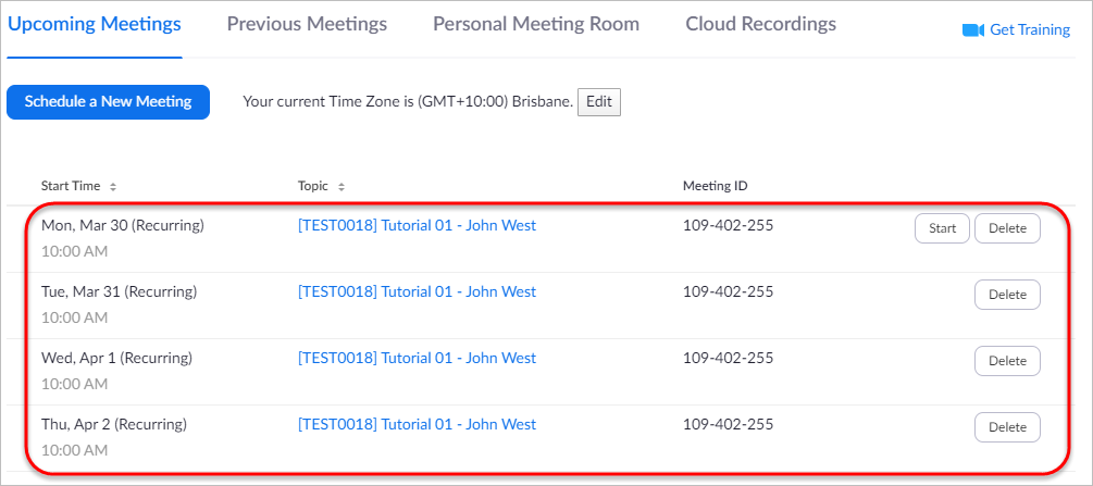 Schedule a Zoom meeting via Learn.UQ (Original) - eLearning - University of Queensland